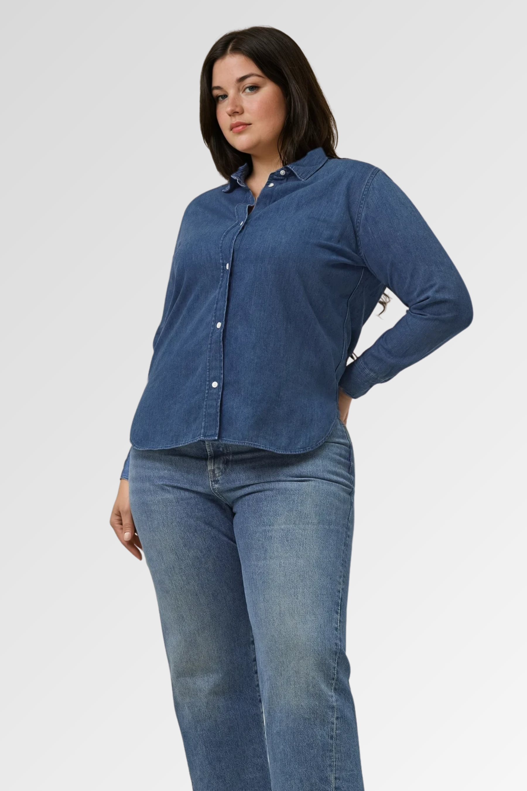 Dámská džínová košile modrá z bio bavlny Denim | Premium Basics