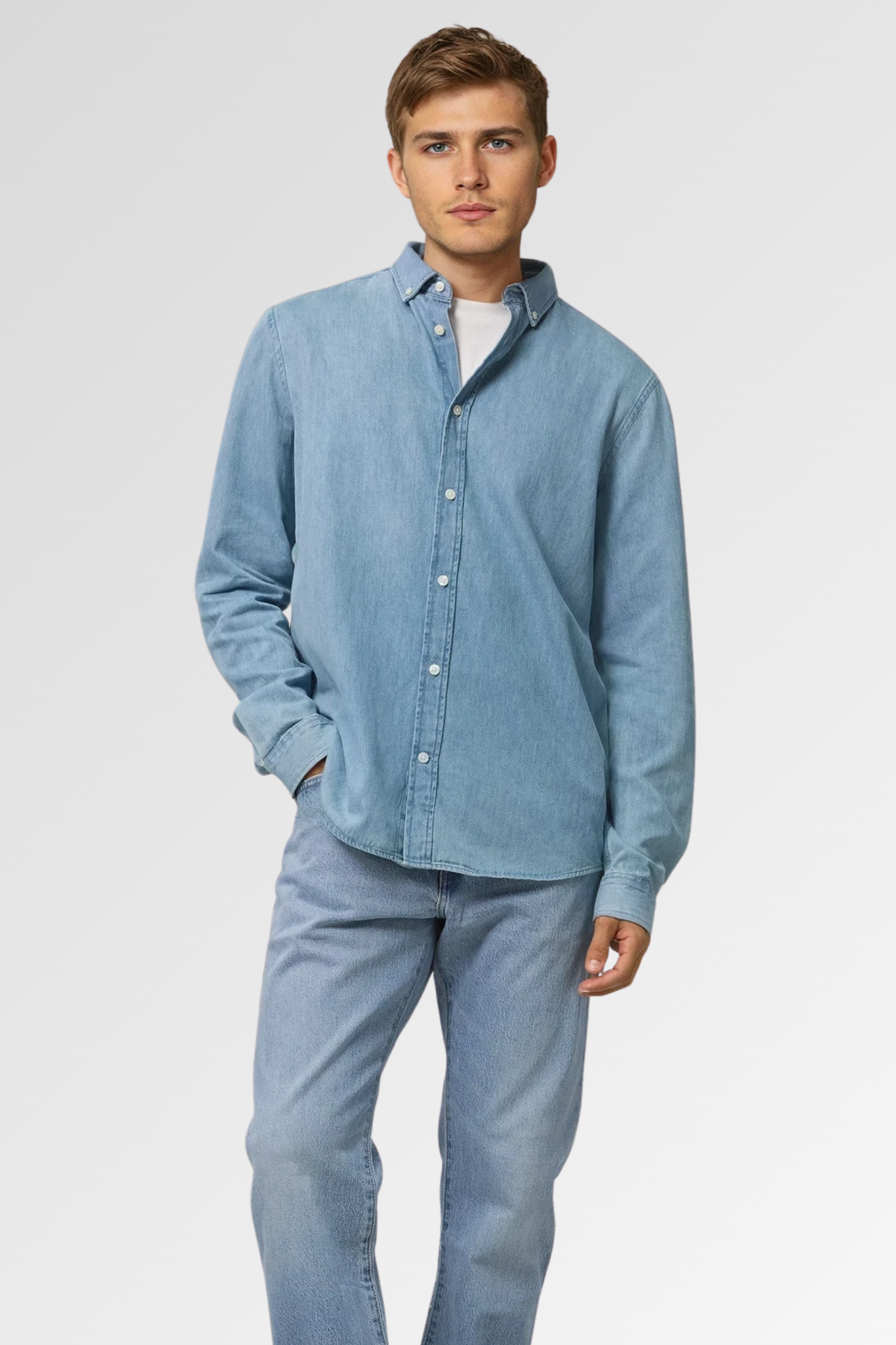 Pánská džínová košile světle modrá z bio bavlny Denim | Premium Basics